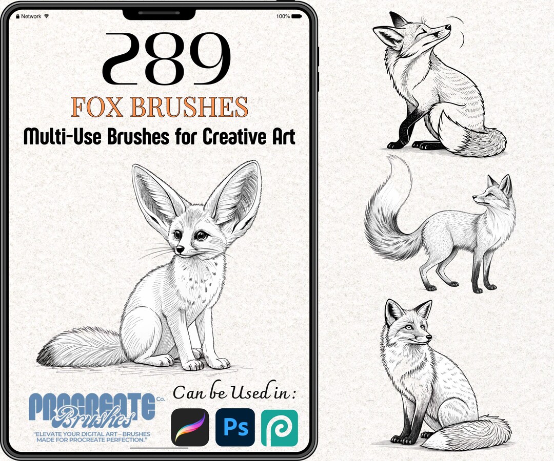 289 Fox Brushes for Procreate & Photoshop – Wildlife Stamp, Line Art ...