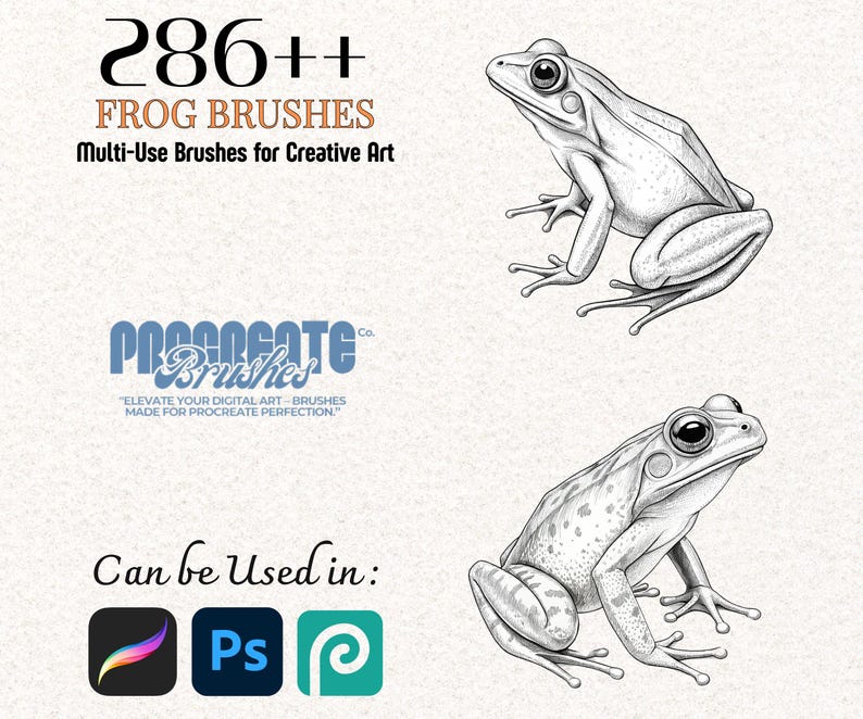 286+ Frog Brushes for Procreate & Photoshop – Amphibian Stamp, Line Art ...