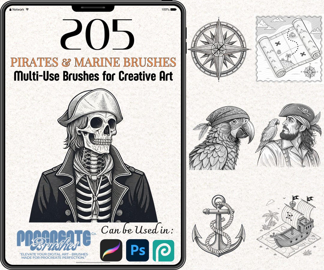 205 Pirate & Marine Brushes for Procreate and Photoshop – Nautical ...