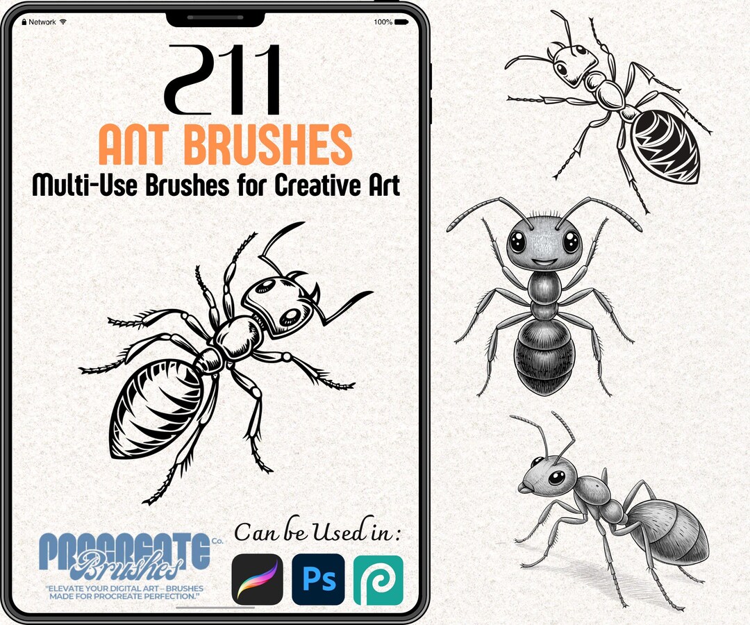211 Ant Brushes for Procreate & Photoshop – Insect Tattoo Line Art ...