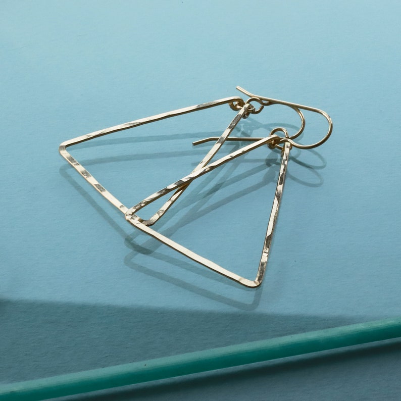 Triangle Earrings - Hammered Long Triangle Shaped Dangle Earrings ...