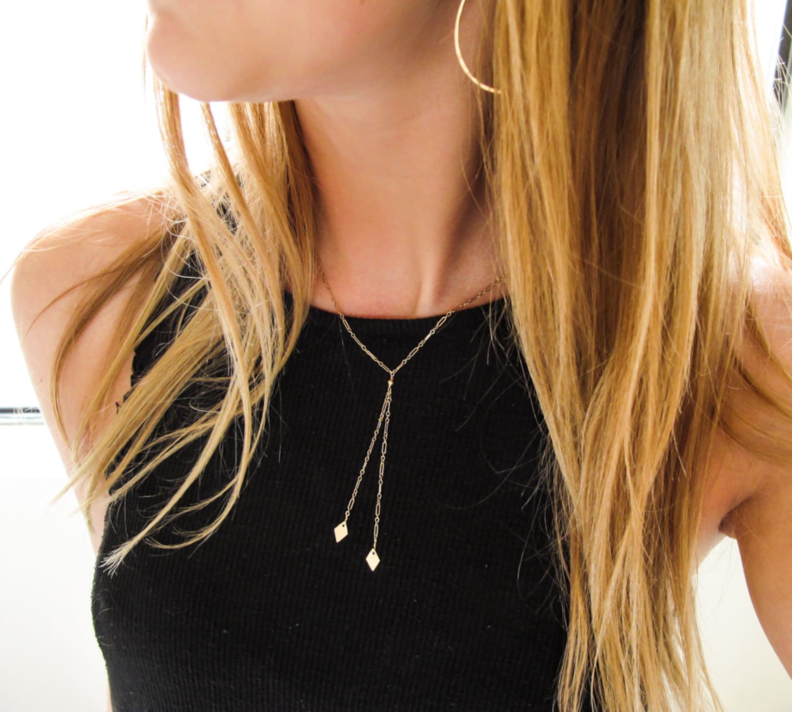 Gold Lariat Necklace diamond Lariat Gold Y - Etsy