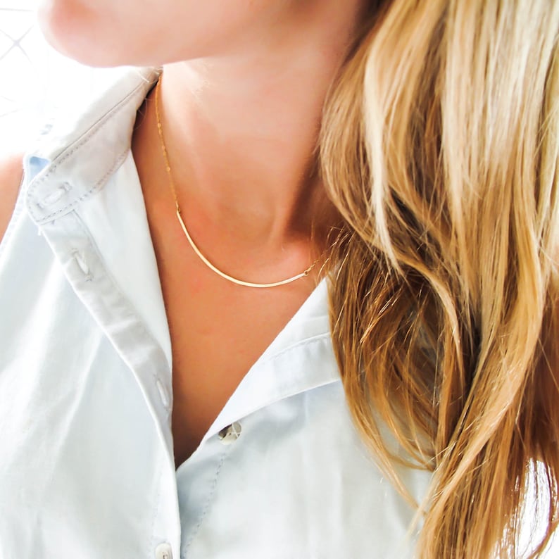 Curved Bar Necklace - Gold Filled Curve Arc Collar Necklace / Sterling ...