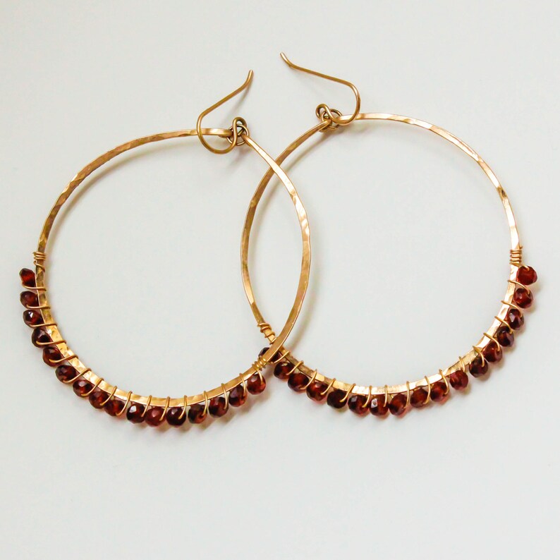 Large Garnet Arc Hoops 14k Gold Filled and Garnet Hoop - Etsy