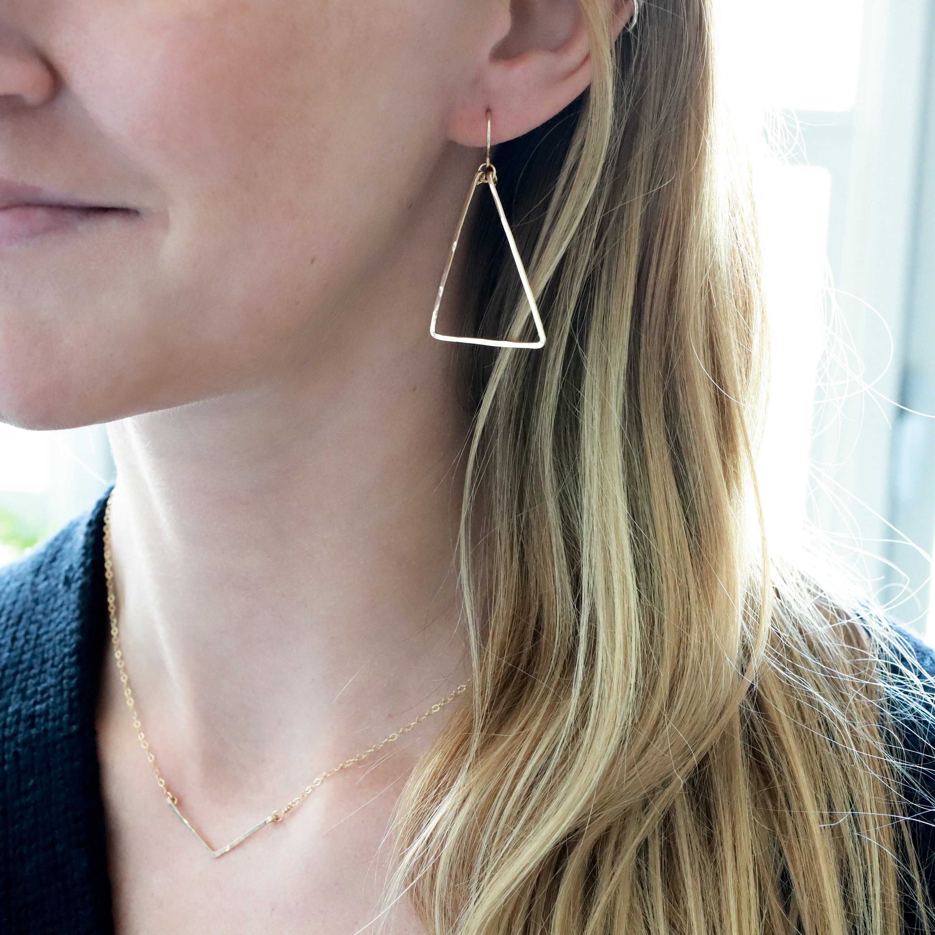 Triangle Earrings - Hammered Long Triangle Shaped Dangle Earrings ...
