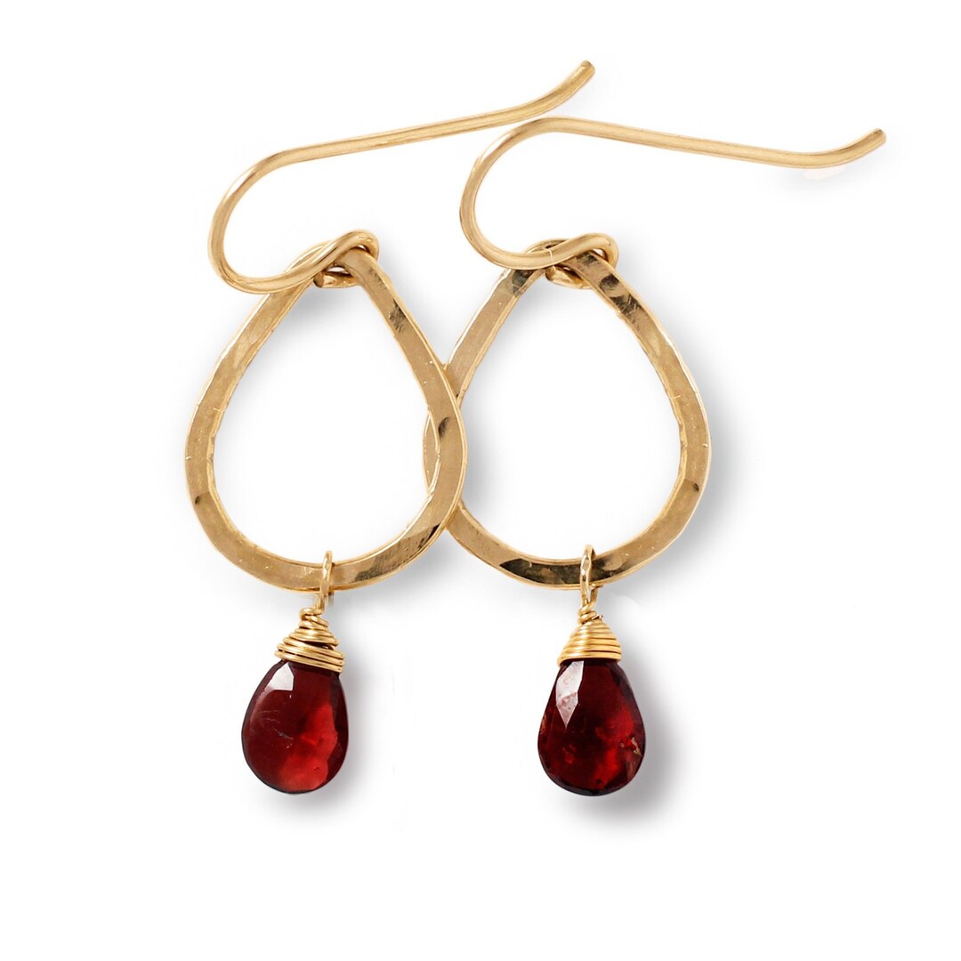 Garnet Tear Drops - Petite Garnet Earrings With 14k Gold Filled Hoop ...