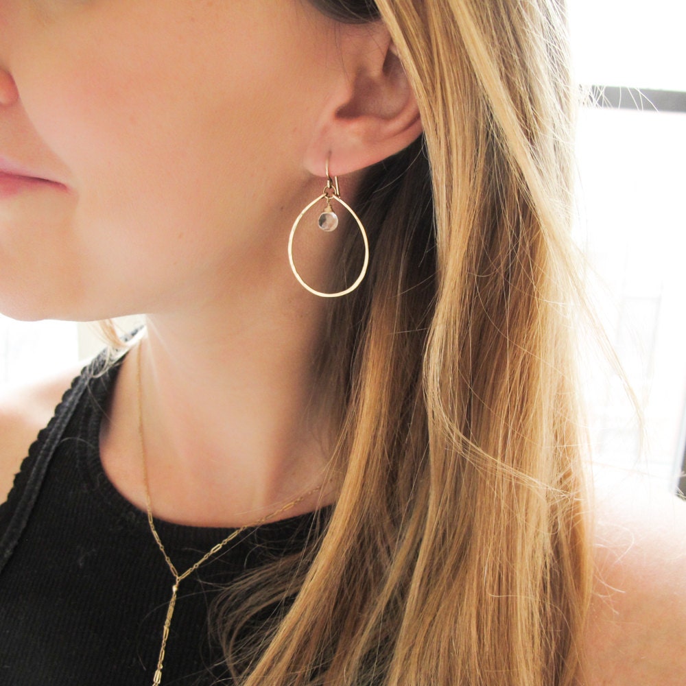 Crystal Quartz Earrings Little Quartz Droplette Hoop - Etsy