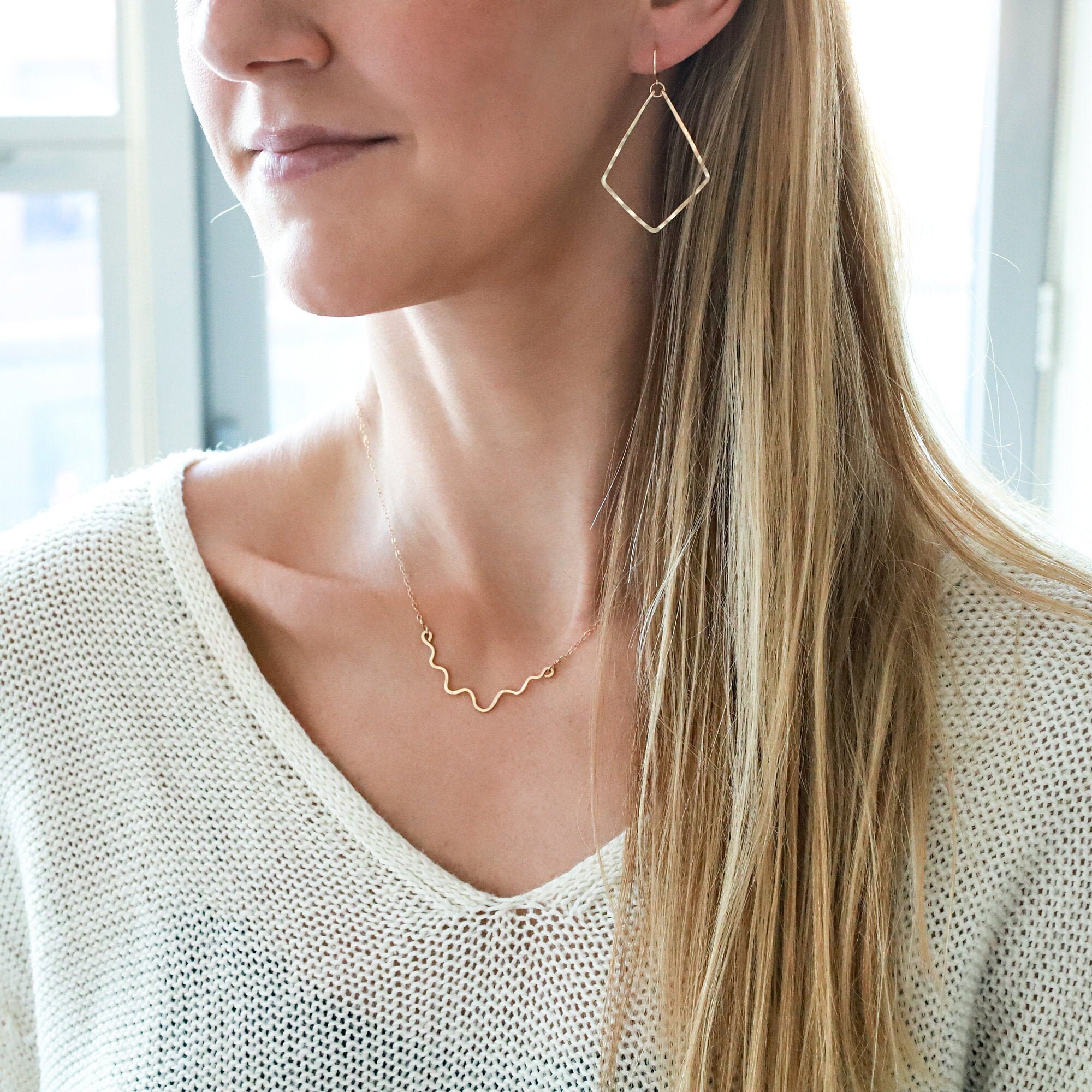 Geometric Hoops Handmade Diamond Shaped Hoops in 14K Gold | Etsy