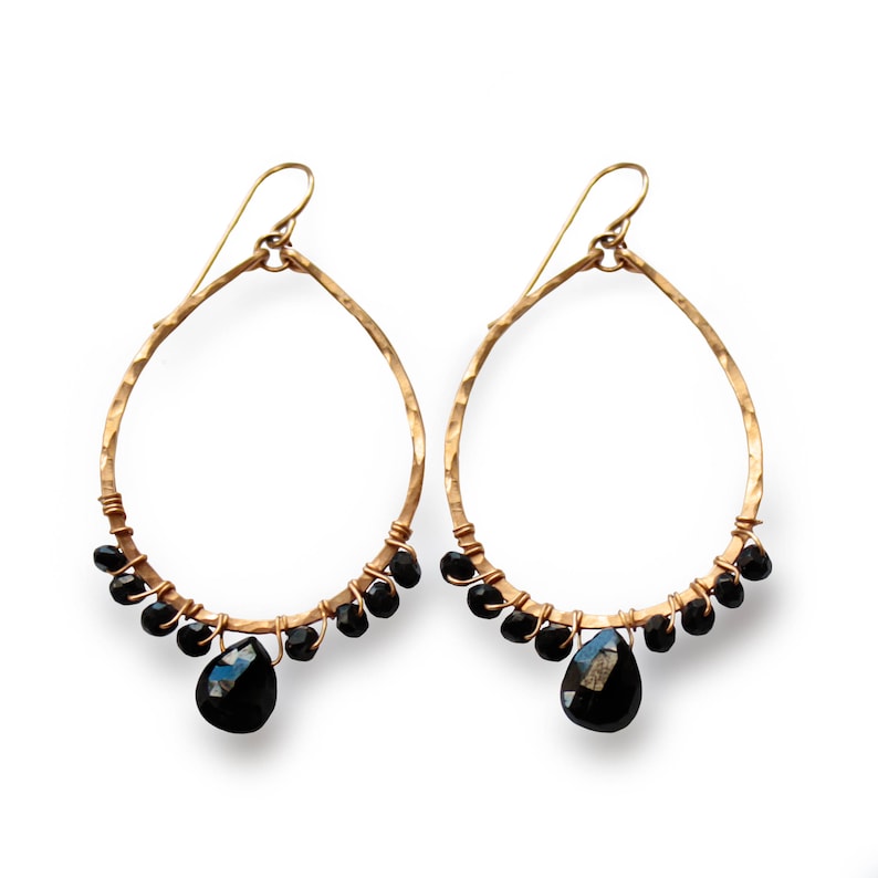 Black Spinel Earrings Spinel Arc Hoops 14K Gold Fill - Etsy