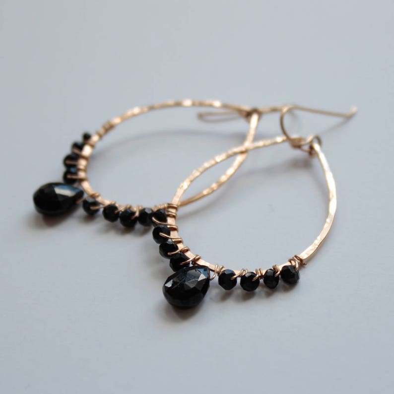 Black Spinel Earrings Spinel Arc Hoops 14K Gold Fill - Etsy