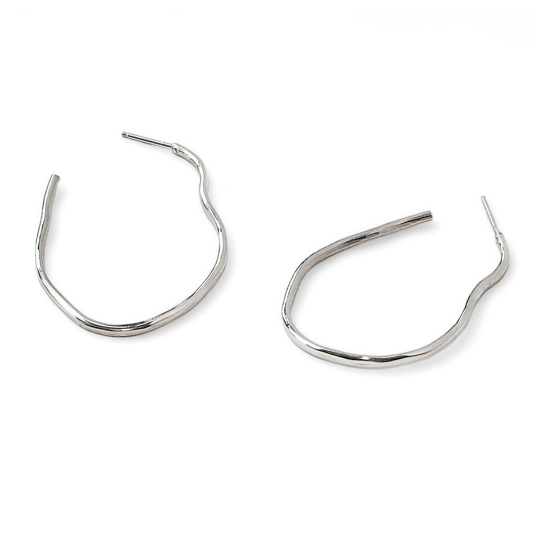 Irregular Post Back Hoop Earrings - Sterling Silver or Brass Wavy Hoop ...