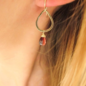 Garnet Tear Drops - Petite Garnet Earrings With 14k Gold Filled Hoop ...