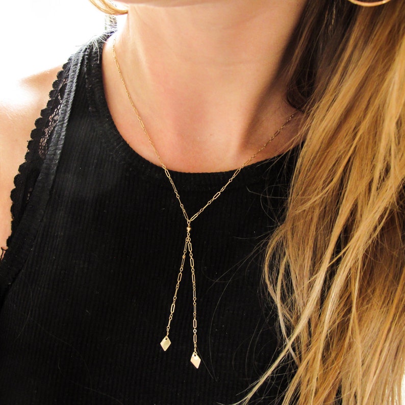 Gold Lariat Necklace diamond Lariat Gold Y - Etsy
