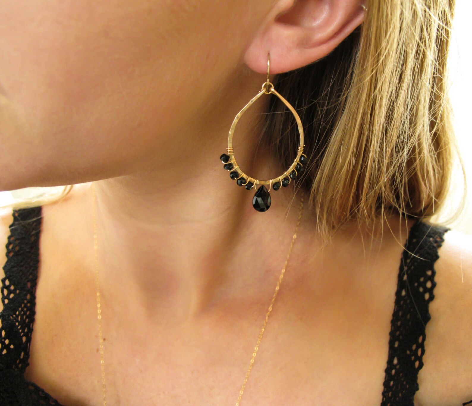 Black Spinel Earrings Spinel Arc Hoops 14K Gold Fill - Etsy