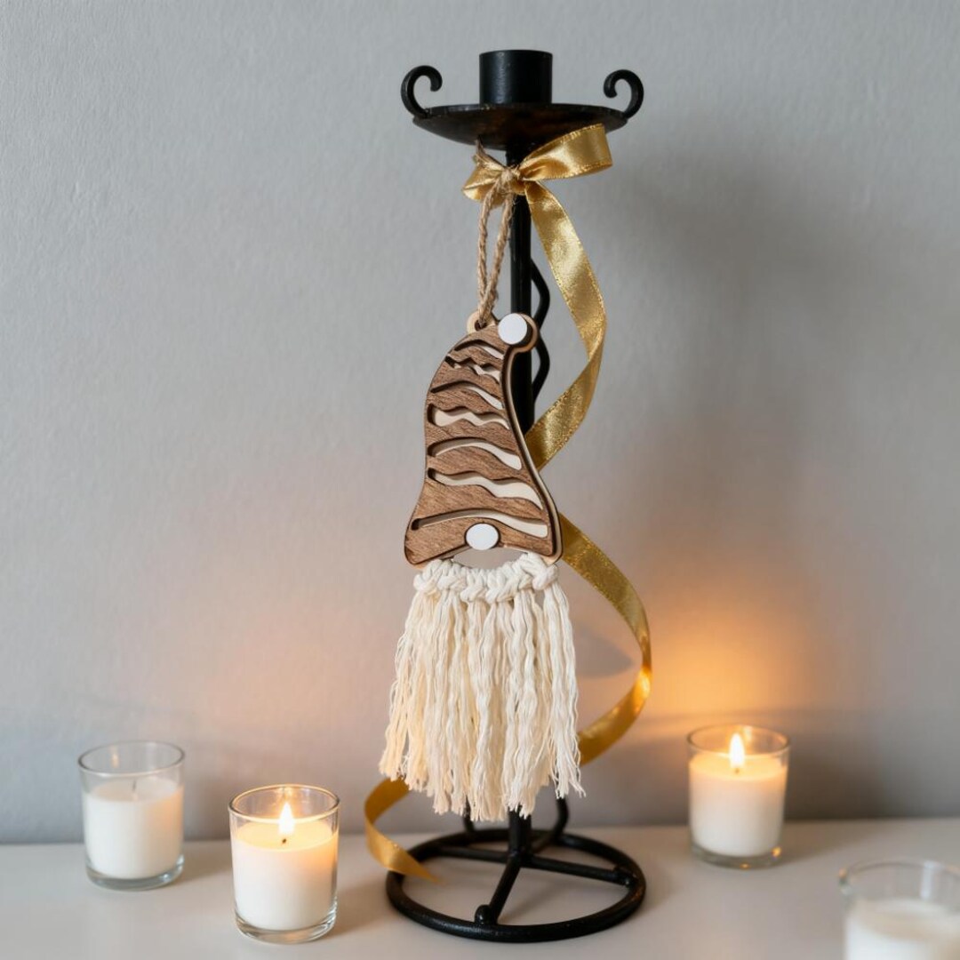 Wooden Gnome Christmas Ornaments With Macrame Beard, Scandinavian ...
