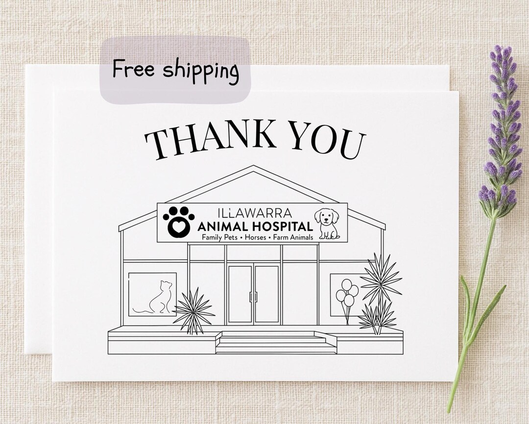 Custom Vet Thank You Card With Vet Clinic Line Art Illustration ...