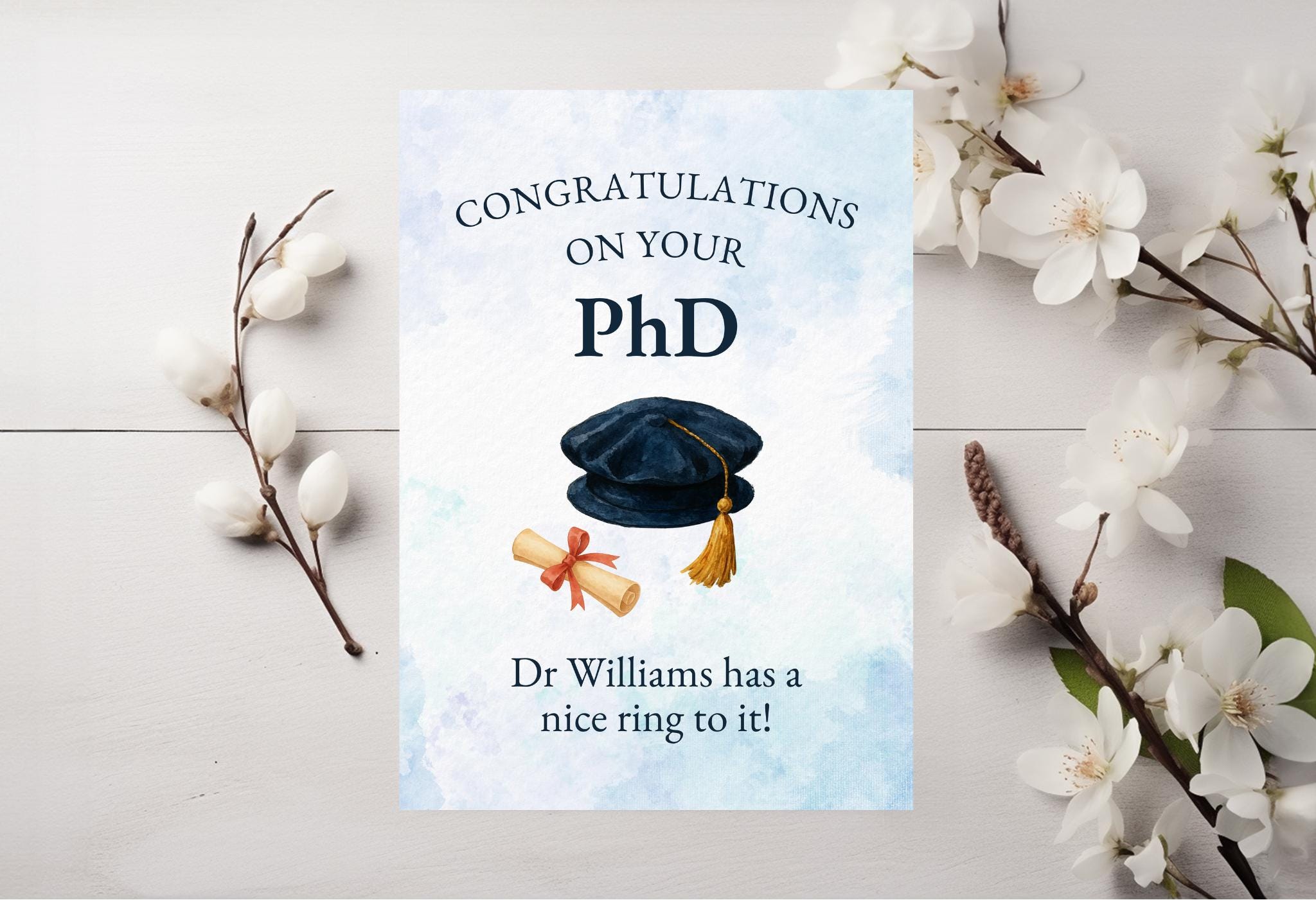 Personalized Phd Graduation Card: Doctoral Tam Watercolor Art - Etsy