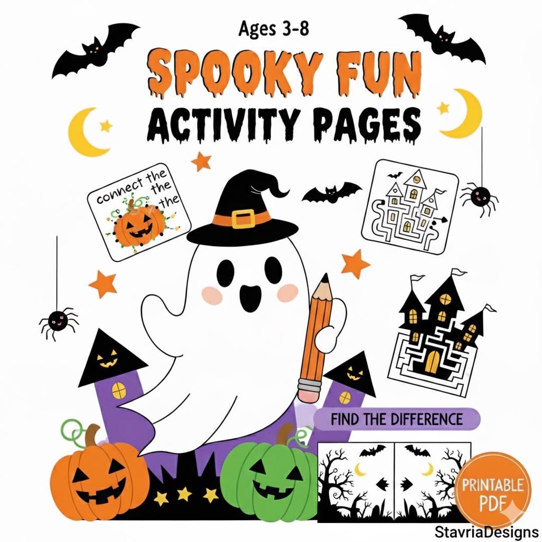 Halloween Activity Book Printable – 40 Pages | Kids Coloring, Mazes ...