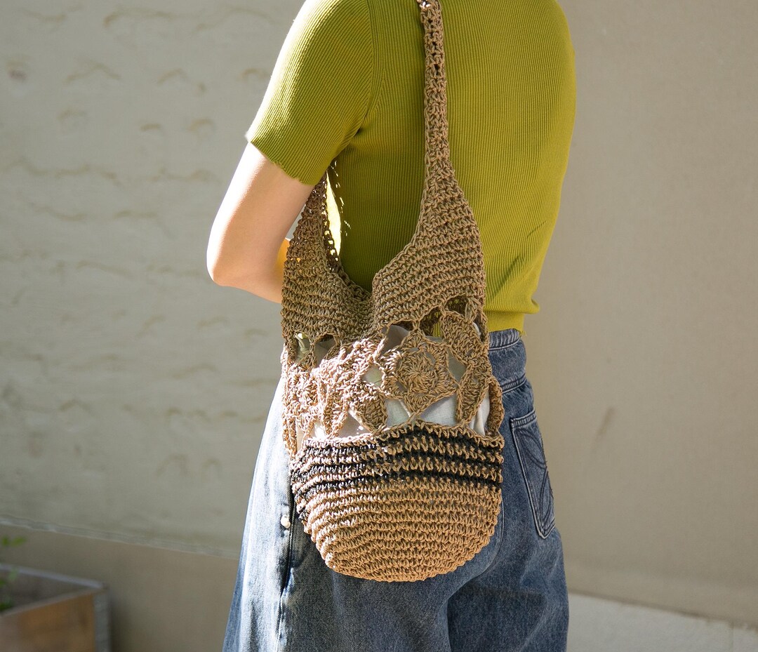 Handcraft Lafite Grass Crochet Woven Bag, Woven Handbag, Hollow Woven ...