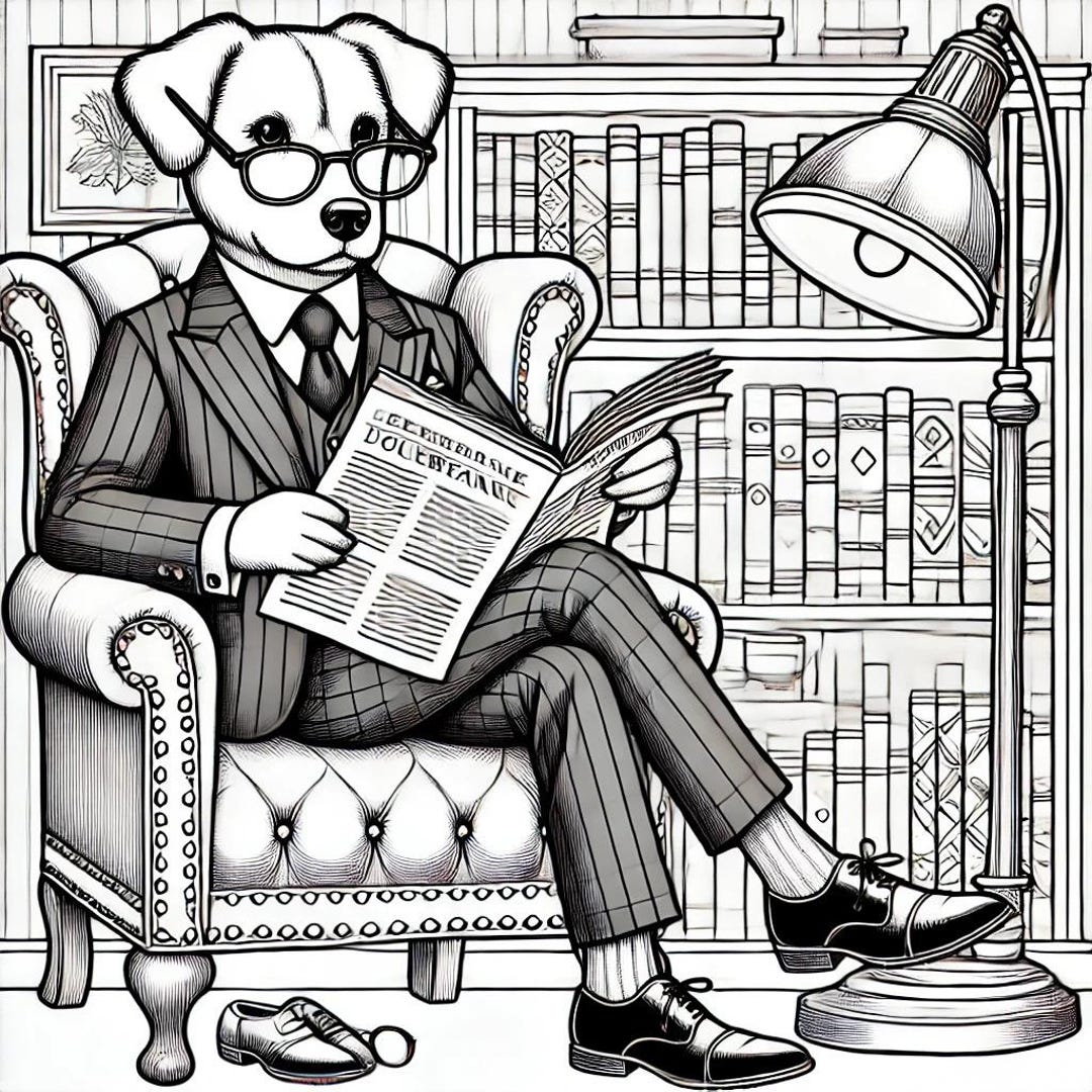 Sophisticated Dog Coloring Page – Elegant Dog in Suit Reading Newspaper ...