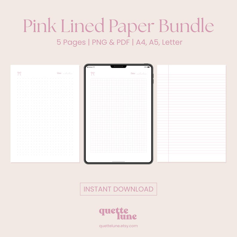 Printable Lined Pink Paper | Graph Paper | Dotted Paper | Coquette ...