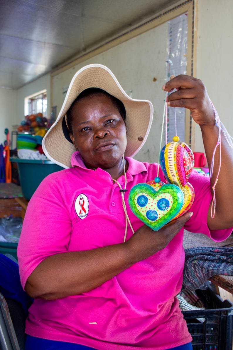Hand Made & Painted Paper Mache Heart on a String From Eswatini ...