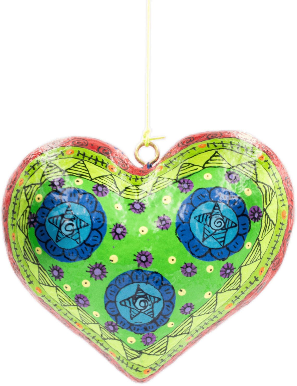 Hand Made & Painted Paper Mache Heart on a String From Eswatini ...