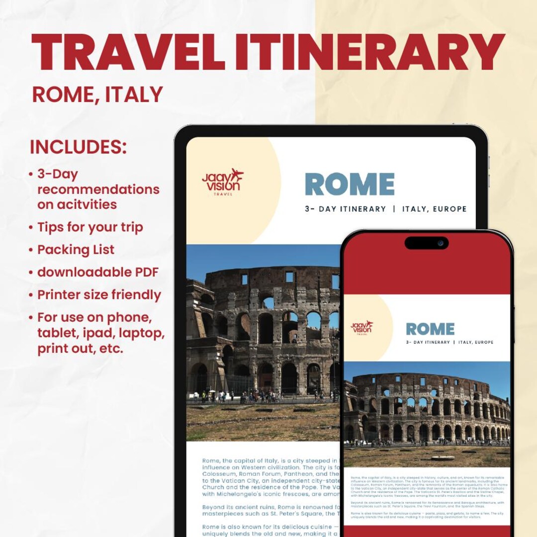 Rome Itinerary 3 Day Rome Italy Tour Packing List Tips Digital Download ...