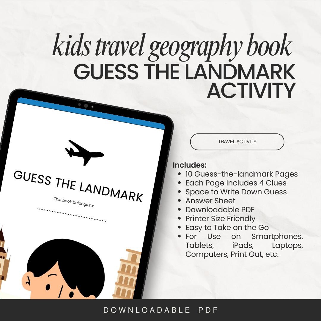 Guess the Landmark Activity Book | Kids Travel Geography Game, PDF ...