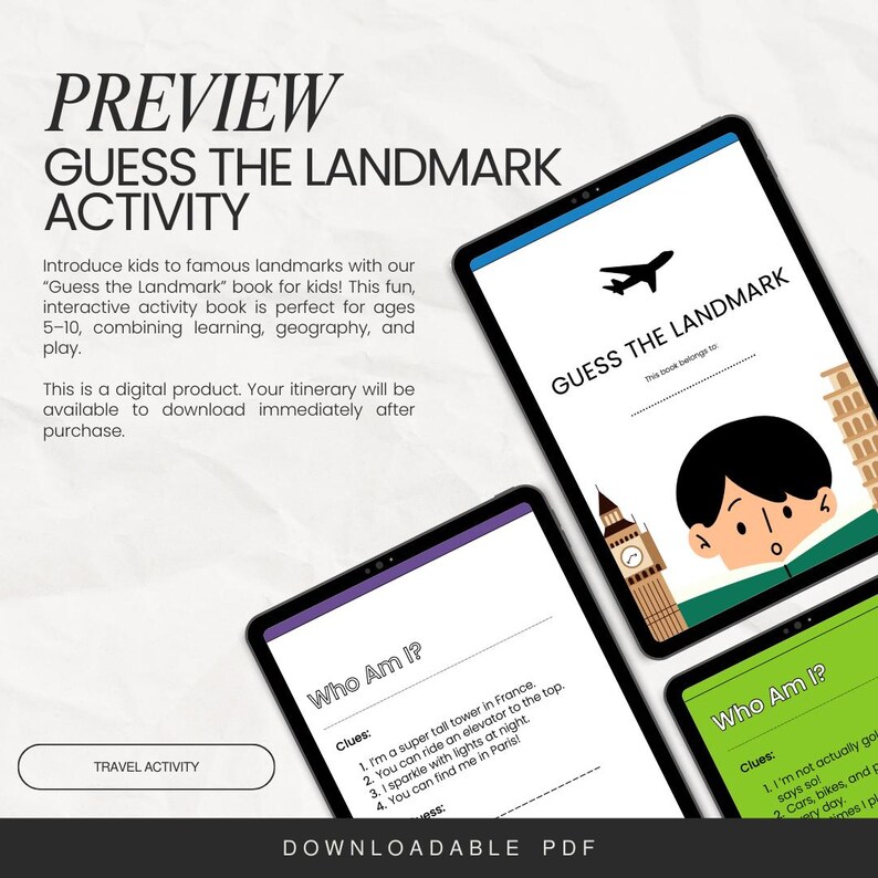 Guess the Landmark Activity Book | Kids Travel Geography Game, PDF ...