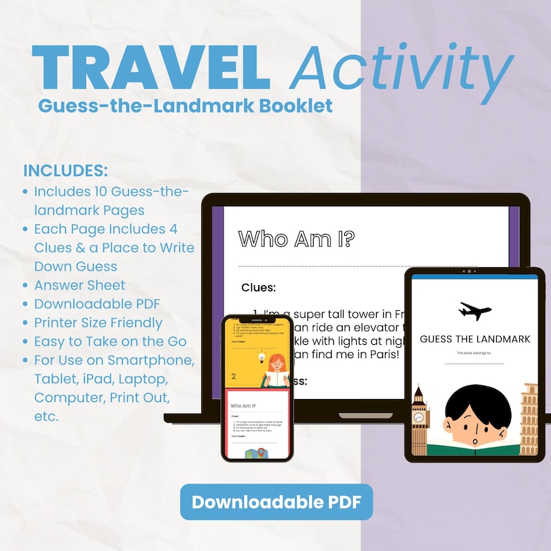 Guess the Landmark Activity Book | Kids Travel Geography Game, PDF ...