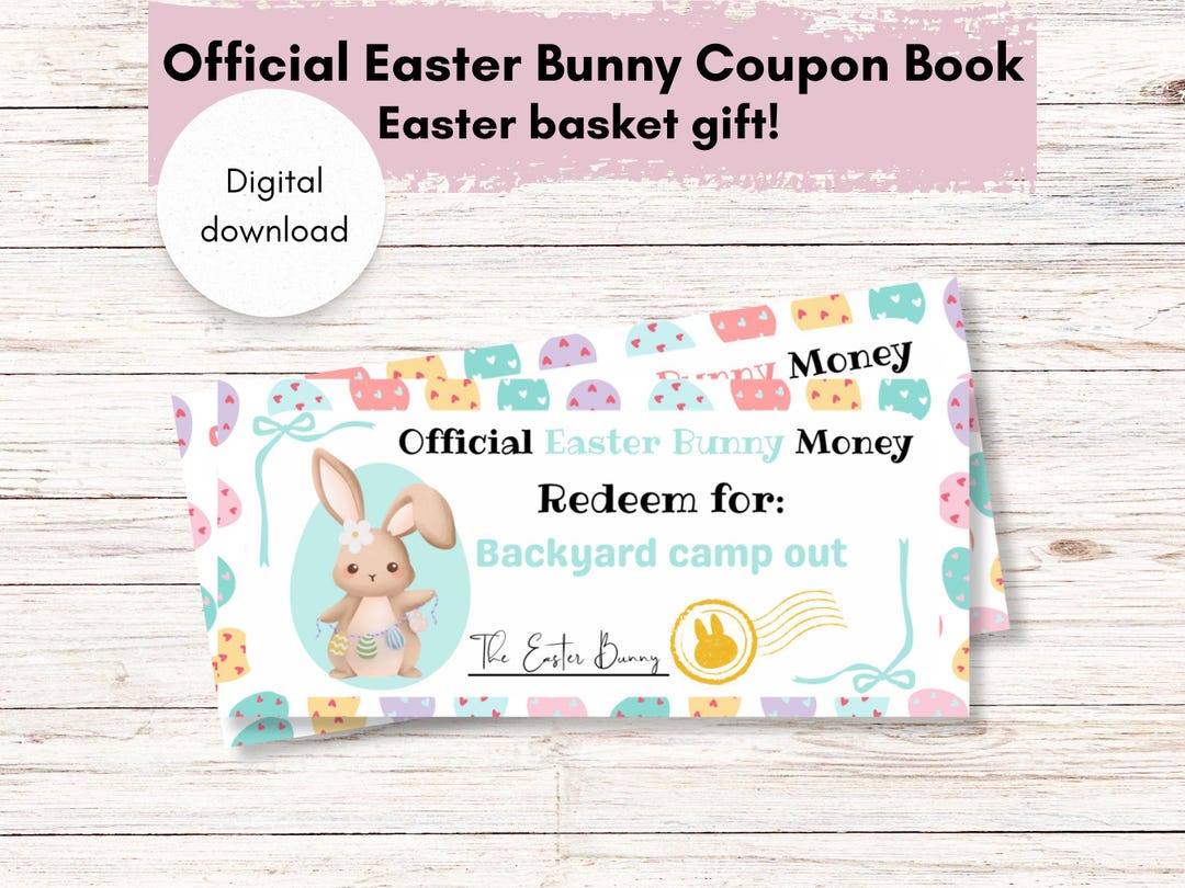 Printable Easter Bunny Coupon Book, Bunny Bucks, Easter Basket Gift ...