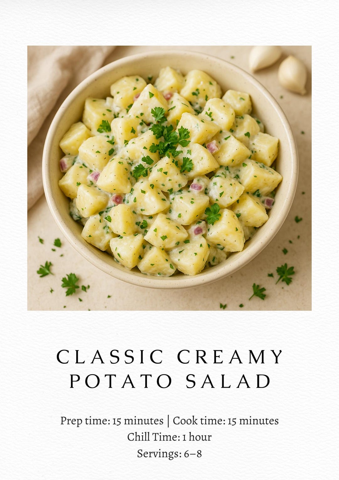 Classic Potato Salad Printable Recipe Creamy BBQ Side Dish Easy Picnic ...