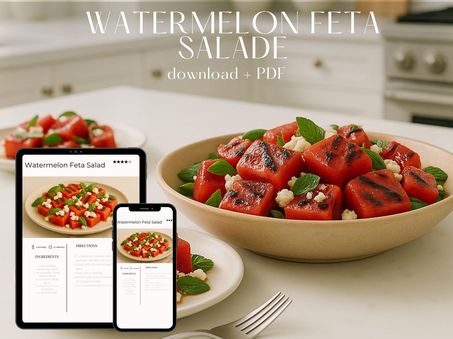 Watermelon Feta Salad Recipe Printable PDF | Refreshing Summer BBQ Side - Etsy