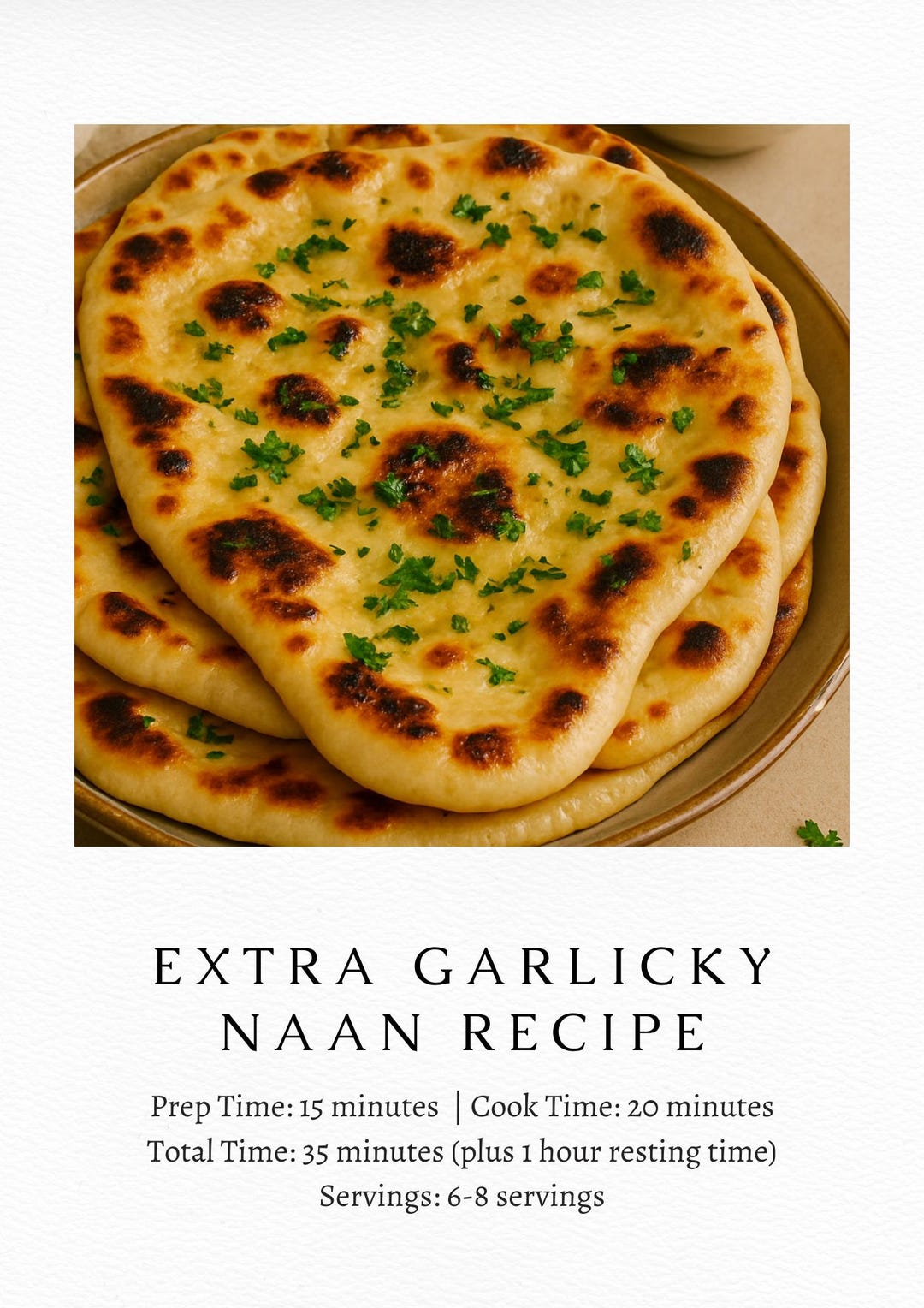 Best Recipe Extra Garlic Naan Recipe Card Printable Recipe Print Out A4 ...