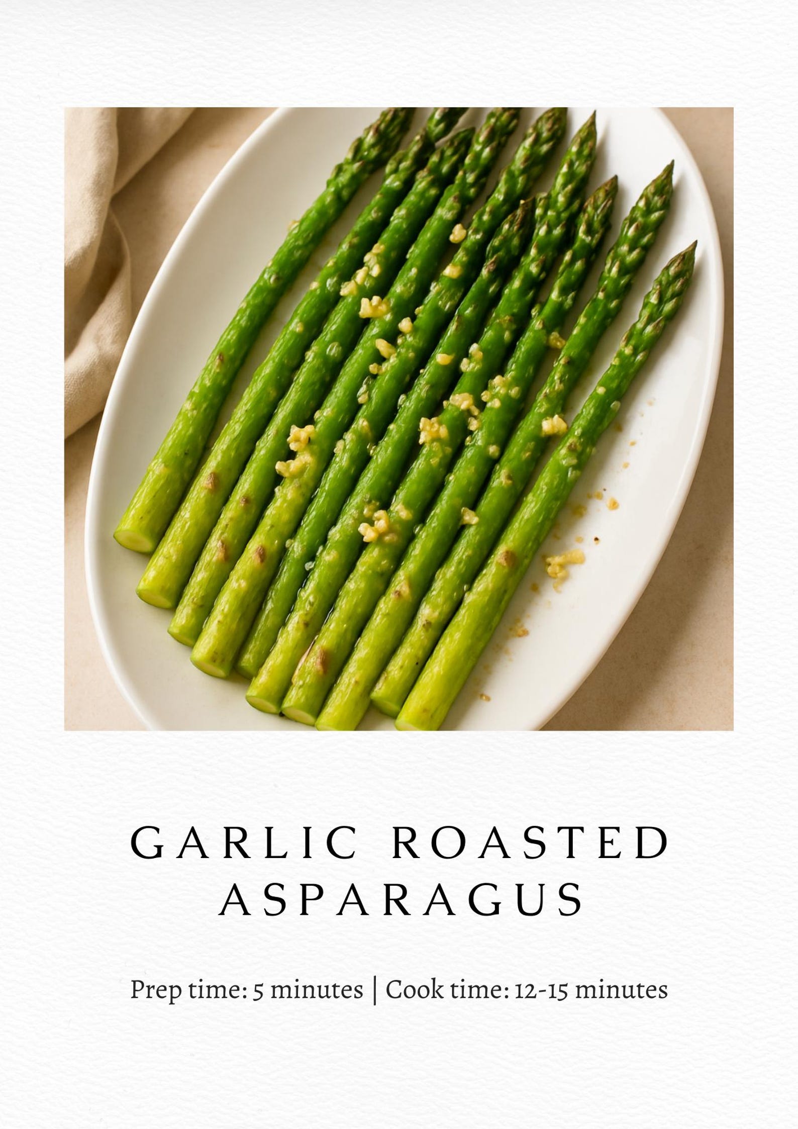 Garlic Roasted Asparagus Printable Recipe Easy Dinner Side Dish Sheet ...