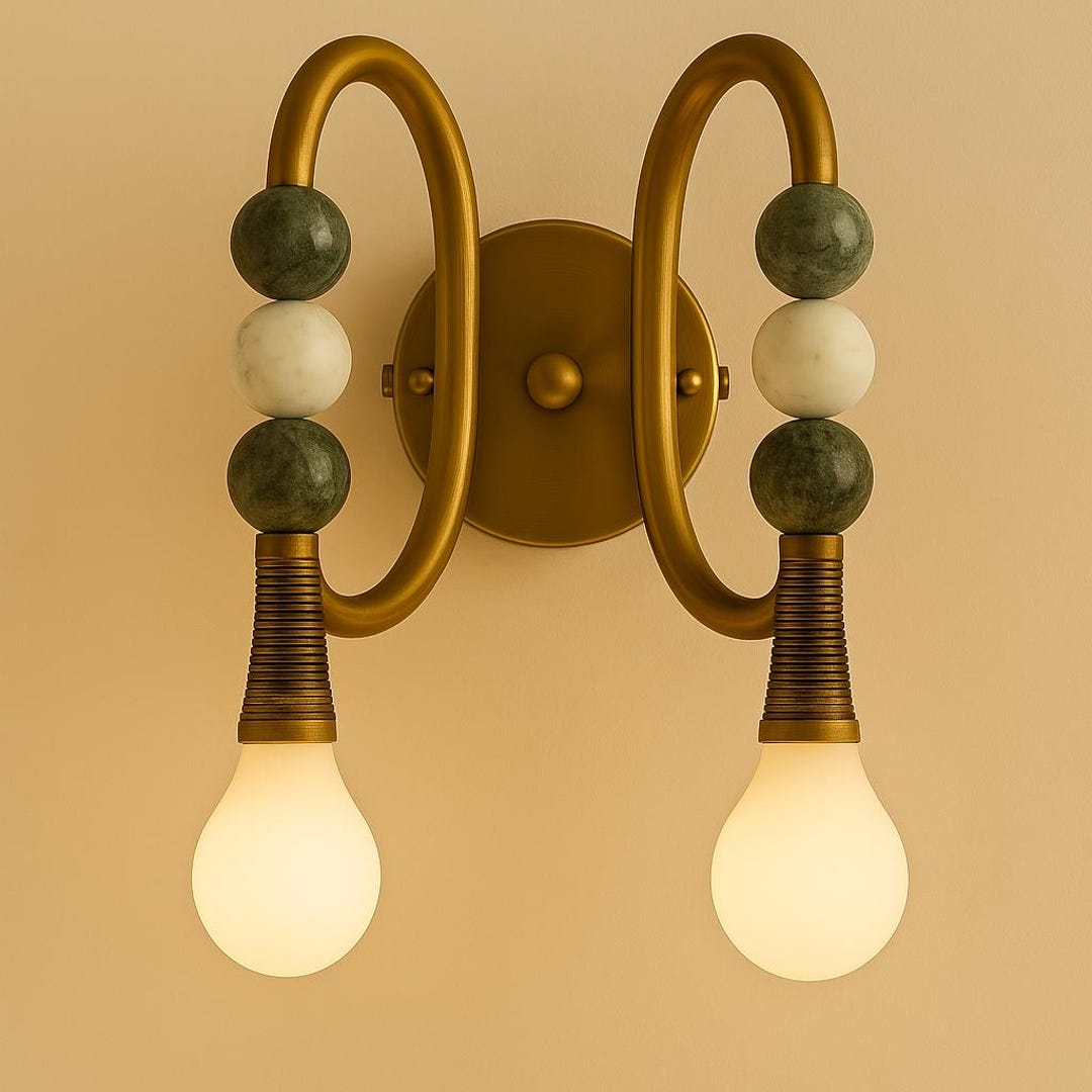 Handmade Marble Leather Wall Sconce, Modern Brass Light Fixture - Etsy