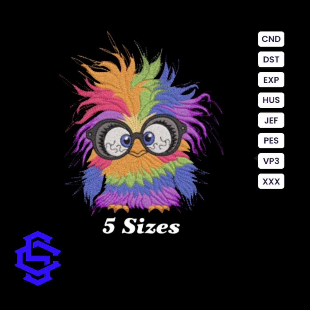 Funny Crazy Bird Embroidery Design - Colorful Owl Machine Embroidery ...