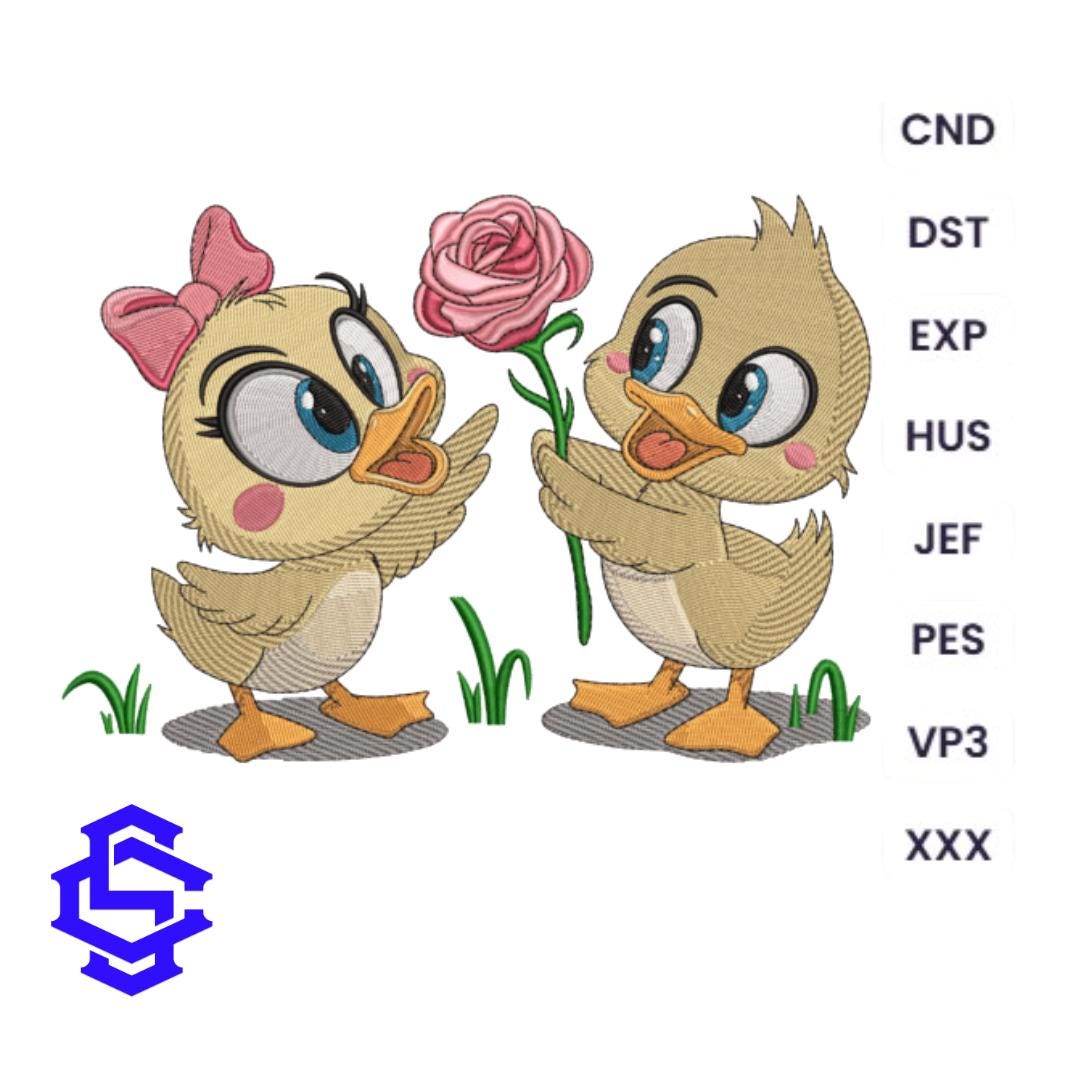 Romantic Duck Couple Embroidery | Instant Download | Love Birds Machine ...