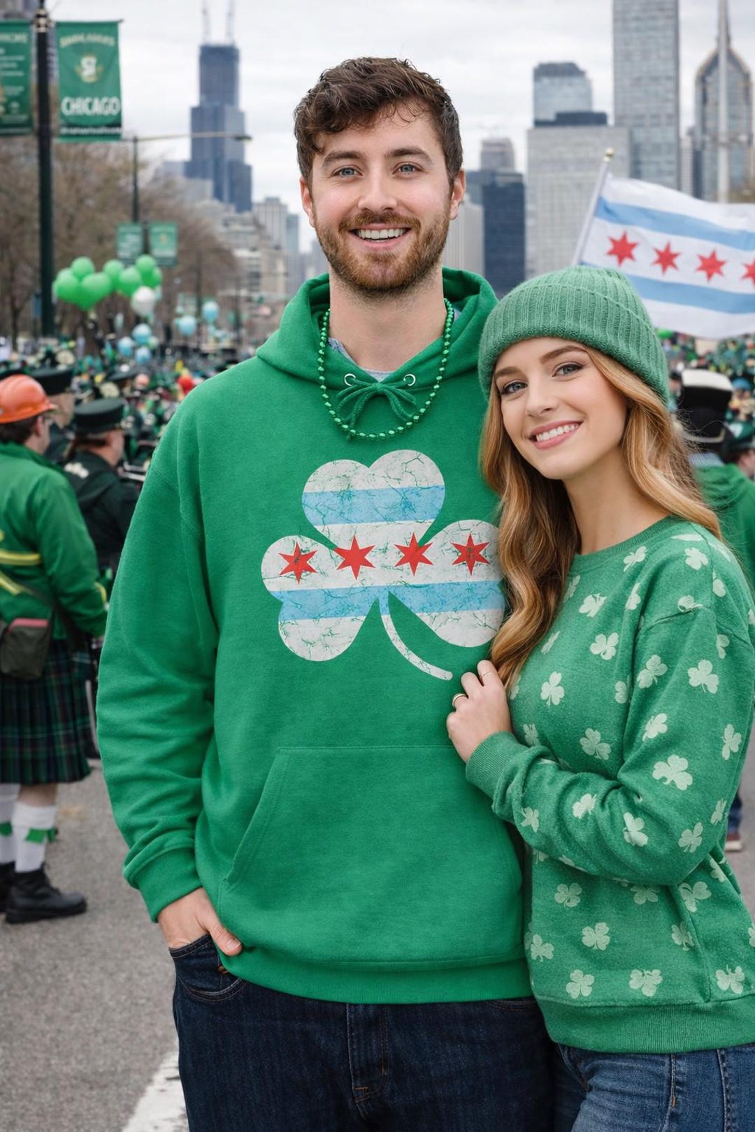 Chicago Flag Shamrock Hoodie | St. Patrick's Day Chicago Clover ...