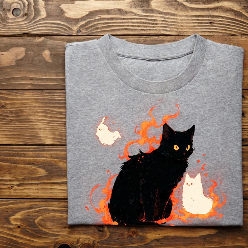 Balck Cat Ghost Flames PNG - Etsy
