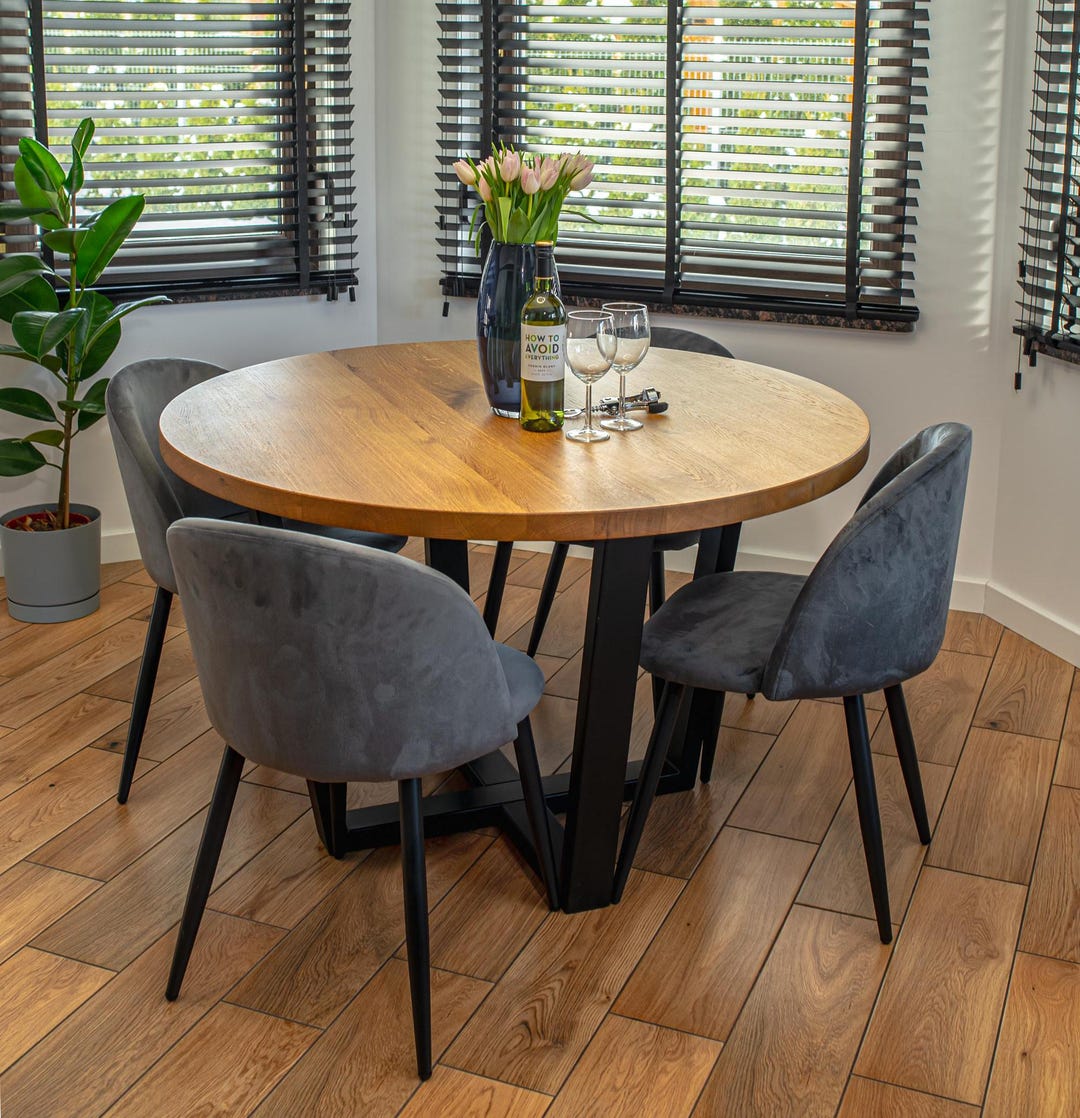 Round Oak Table, Solid Wood, Round Table for Kitchen and Dining Room ...