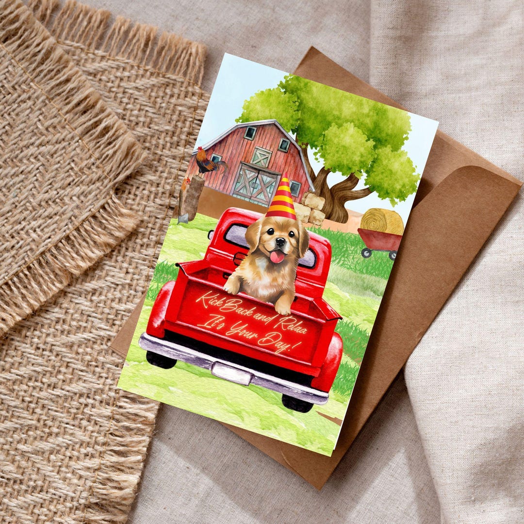 Funny Dog Birthday Card | Printable Farm Truck Greeting Card | Kick ...