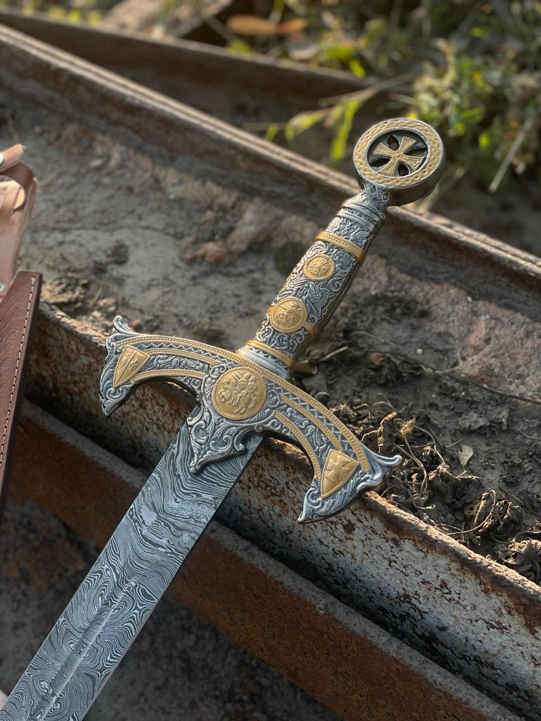 Handmade Templar Knight Sword, Wedding Sword, Holy Damascus Long Sword, Ornate Damascus Steel ...