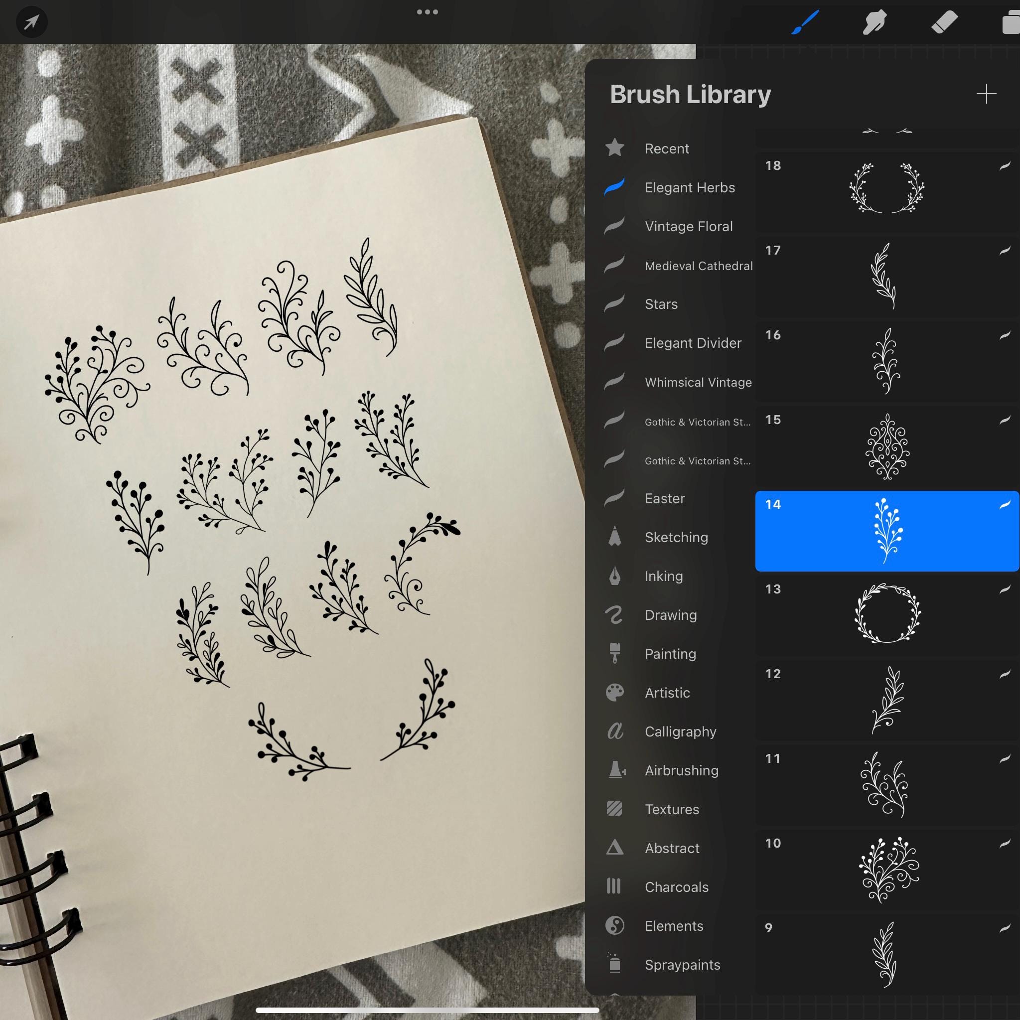 Botanical Procreate Brushes – 41 Hand-drawn Floral & Herb Stamps, Line ...