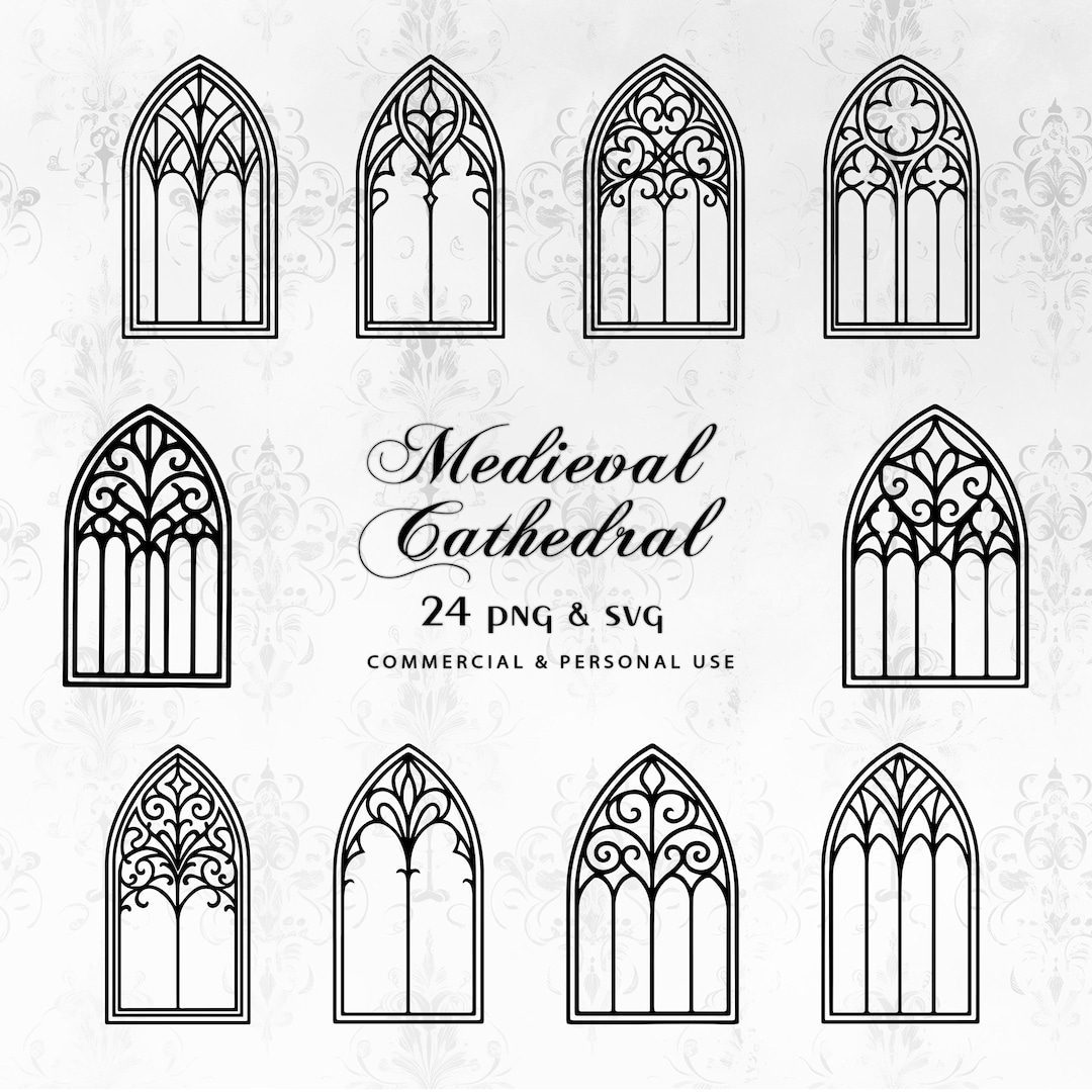 Gothic Cathedral Window Clipart – 24 Medieval Window SVG & PNG, Stained ...