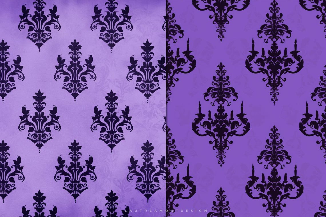 Gothic Purple Baroque Digital Paper Pack: Damask & Cathedral (PNG JPG ...