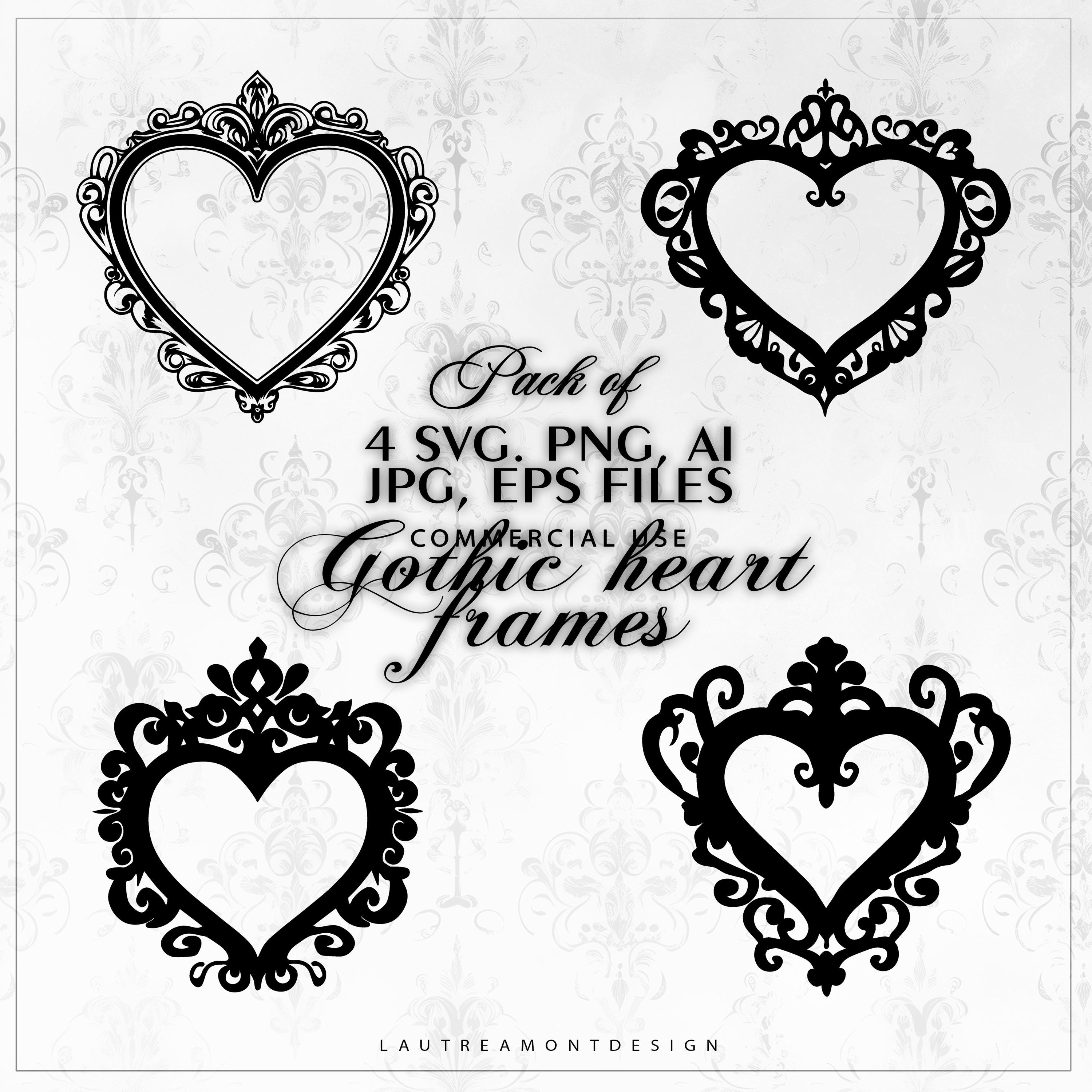 Gothic Heart Frames Clipart: Dark Romantic Victorian Borders (SVG, PNG ...