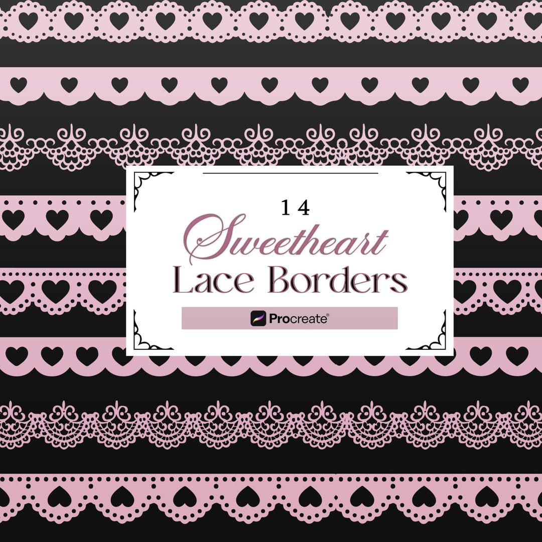 Sweetheart Lace Border Procreate Brushes – Kawaii Digital Stamps (14 ...