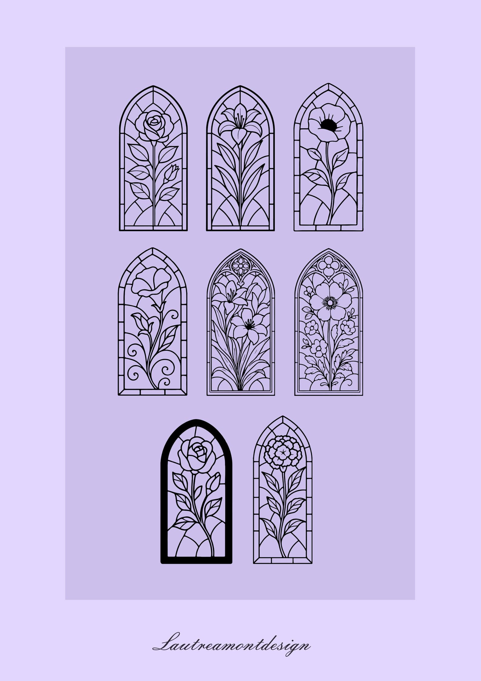 Sanctum Florum Gothic Stained Glass Stamps for Procreate, Floral ...